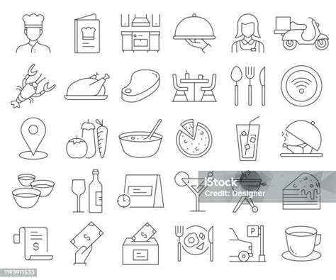 레스토랑 관련 벡터 선 아이콘의 간단한 집합입니다 윤곽선 기호 컬렉션입니다 편집 가능한 스트로크 카페테리아에 대한 스톡 벡터 아트 및 기타 이미지 Istock