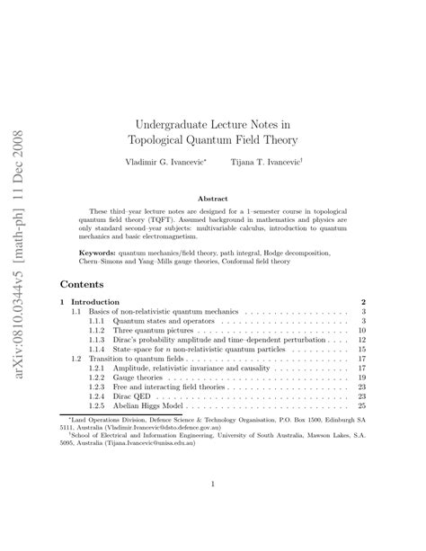 Pdf Undergraduate Lecture Notes In Topological Quantum Field Theory