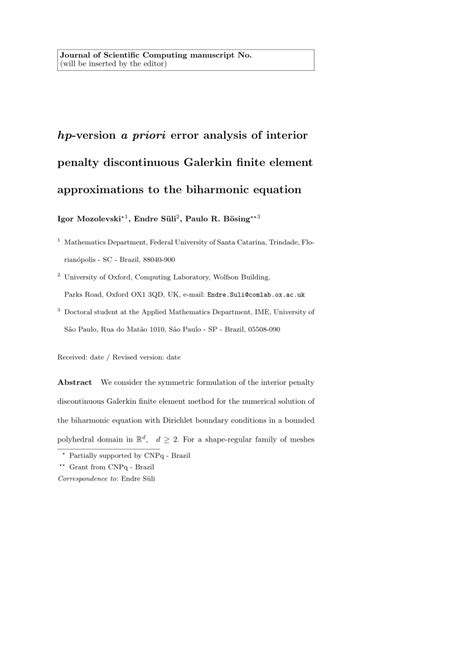 Pdf Hp Version A Priori Error Analysis Of Interior Penalty