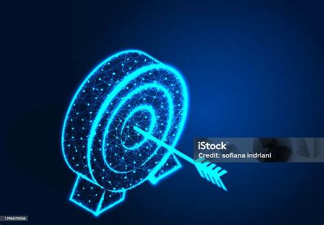 삼각대에 서있는 화살표로 타겟팅하십시오 목표 달성 개념 추상 로우 폴리 디자인 라인 및 도트 와이어 프레임에서 벡터 일러스트