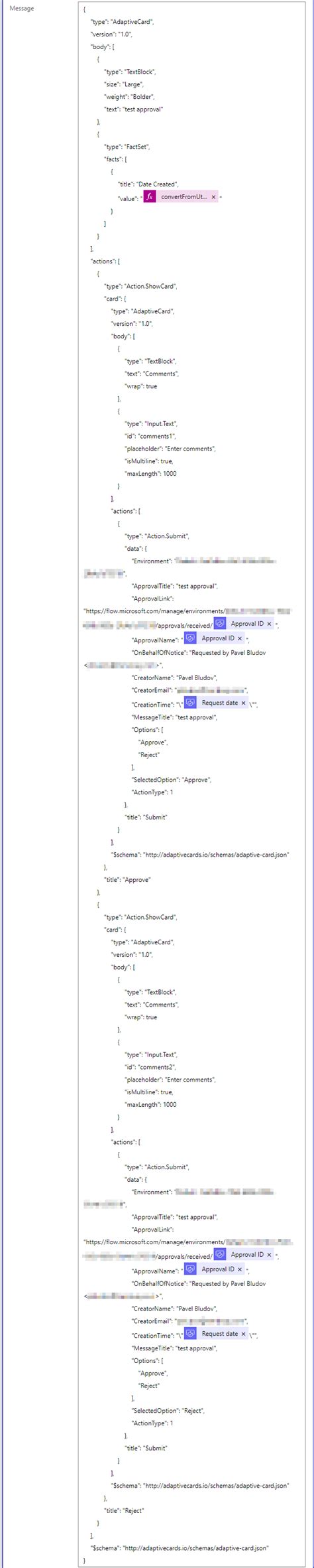 adaptive cards edit default approval adaptive card office 365 basics