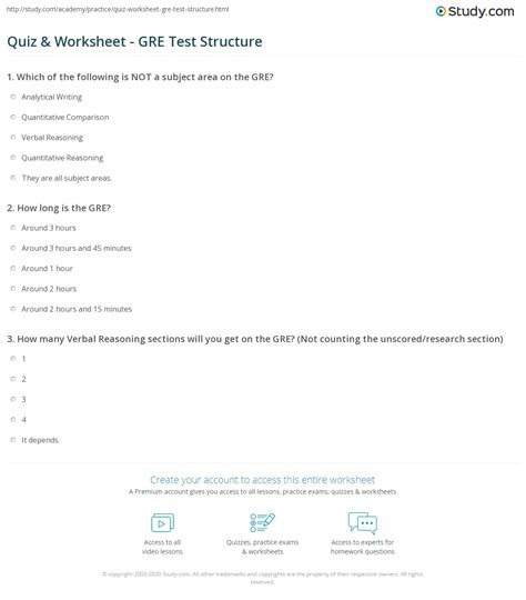 Quiz And Worksheet Gre Test Structure
