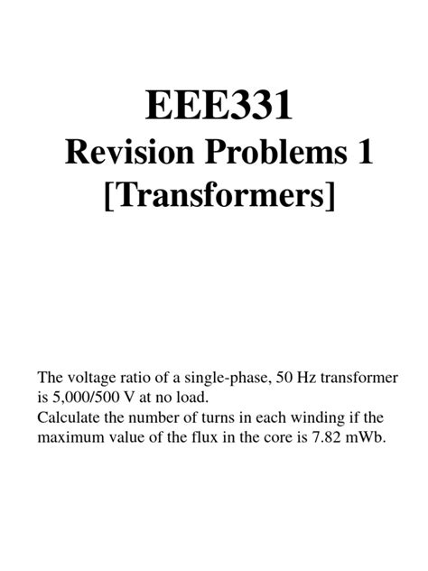 Eee331 Problems On Transformers Pdf Transformer Electric Power