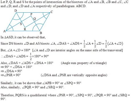 Prove That Bisectors Of Interior Angles Of A Parallelogram Enclose A Rectangle Edurev Class