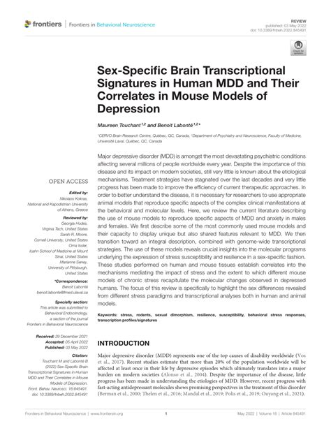 Pdf Sex Specific Brain Transcriptional Signatures In Human Mdd And