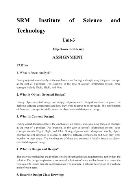 Assignment 2 Srm Institute Of Science And Technology Unit Object