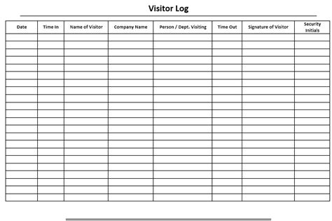 Visitor Log Book Template Free Printable Templates