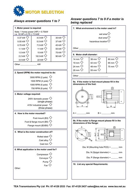 Motor Gearbox Selection Form