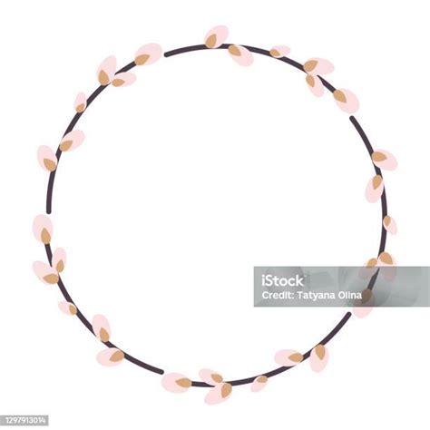 버드 나무 화환 버드 나무 나뭇 가지로 만든 둥근 프레임 버드 나무 줄기로 만든 부활절 화환 흰색 배경에서 격리된 벡터 그림입니다 초대장 엽서 인쇄용 디자인 0명에 대한