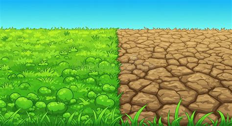 Cartoon Illustration Split Into Two Halves The Left Side Features Lush Vibrant Stock