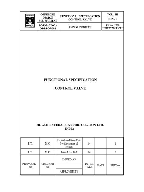 Functional Specification Control Valve Pdf