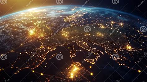 Global Network Connections Illuminated Earth Digital Map Technology
