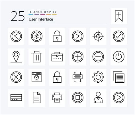 Free Vector User Interface Line Icon Pack Including Tick Aim Unlocked Target Right