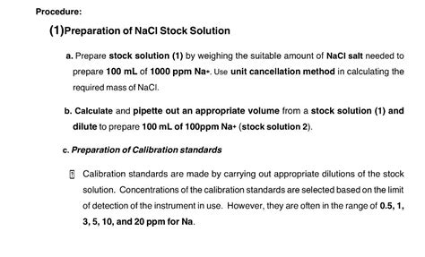 Solved Procedure 1 Preparation Of NaCl Stock Solution A Chegg Com