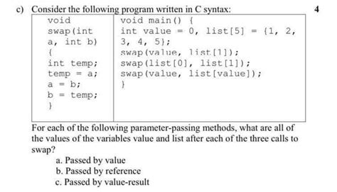 Solved For Each Of The Following Parameter Passing Methods