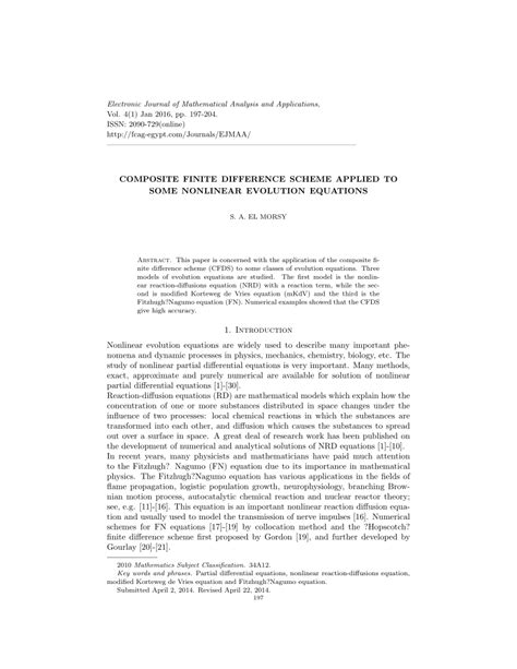 Pdf Composite Finite Difference Scheme Applied To A Couple Of Nonlinear Evolution Equations