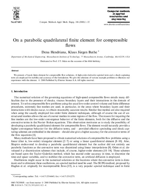 Pdf On A Parabolic Quadrilateral Finite Element For Compressible Flows