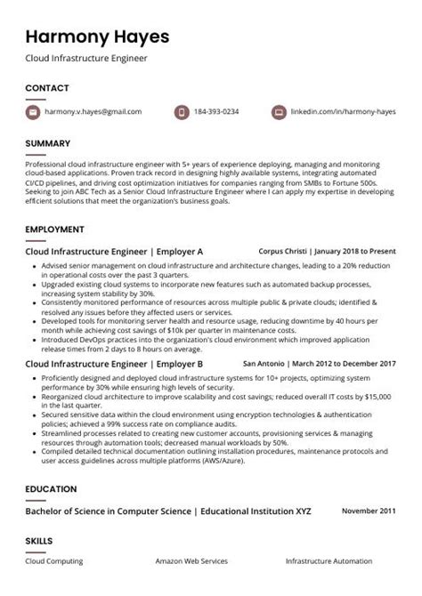 Cloud Infrastructure Engineer Resume Cv Example And Writing Guide