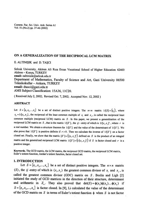 Pdf On A Generalization Of The Reciprocal Lcm Matrix