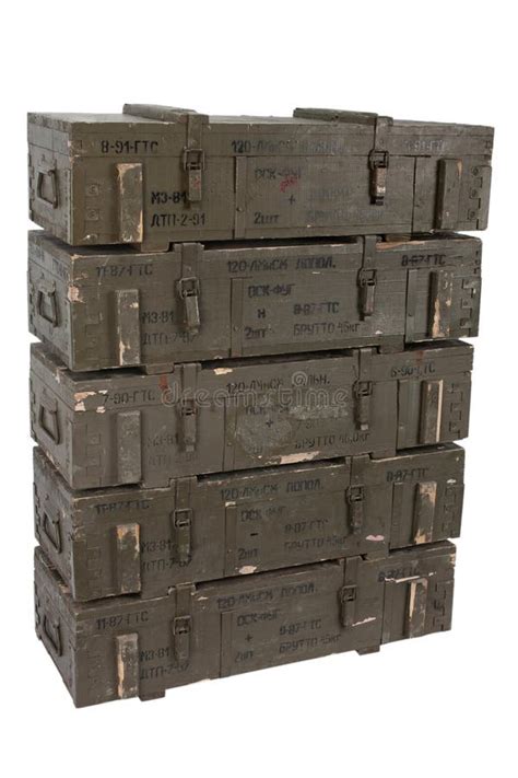 Soviet Army Ammunition Stack Of Green Crates Text In Russian Type Of