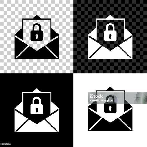 검은 색 흰색과 투명 한 배경에 고립 된 보안 메일 아이콘 자물쇠가 잠겨 있는 우편물 봉투 벡터 일러스트 개념에 대한 스톡 벡터 아트 및 기타 이미지 Istock