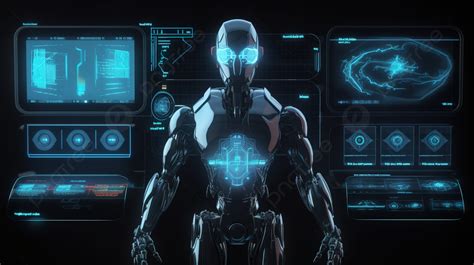 hud display enhances 3d rendered robot work background communication technology digital