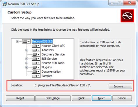 Specifying A Destination Folder For Neuron Components Peregrine Connect