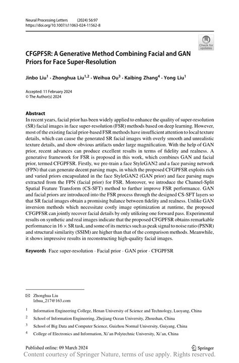 Pdf Cfgpfsr A Generative Method Combining Facial And Gan Priors For Face Super Resolution