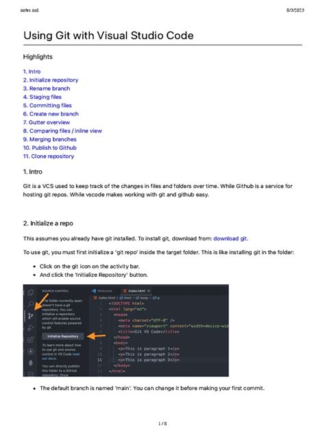 Git With Vscode Pdf Computer File Version Control