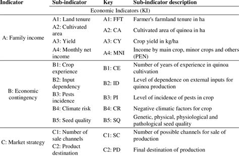 Economic Social And Environmental Indicators And Sub Indicators Used