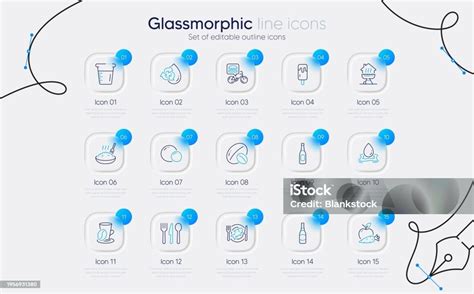 웹앱용 재활용 물 맥주병 아이스크림 라인 아이콘 세트 픽토그램 아이콘입니다 벡터 견과에 대한 스톡 벡터 아트 및 기타 이미지 견과 글래스모피즘 기포 Istock