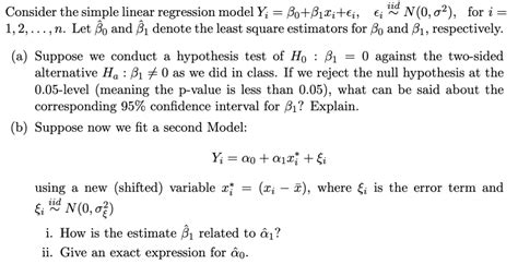 Solved Consider the simple linear regression model Y₁ Chegg