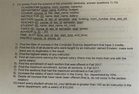 Solved 2 30 Points From The Schema Of The University Chegg