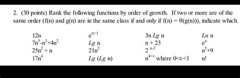 solved 2 30 points rank the following functions by order