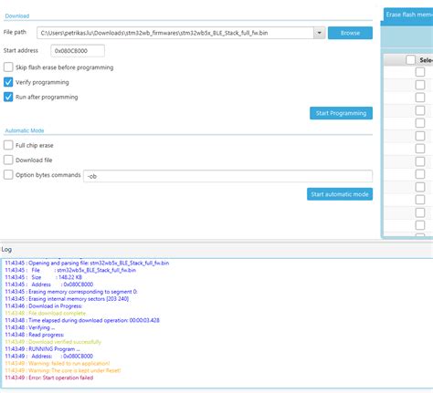 Solved Flashing Stm32wb5xblestackfullfwbin Start Add Stmicroelectronics Community