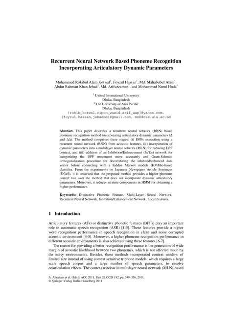Pdf Recurrent Neural Network Based Phoneme Recognition Incorporating