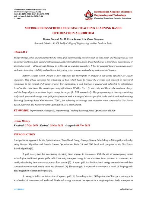 Pdf Microgrid Bss Scheduling Using Teaching Learning Based Optimization Algorithm