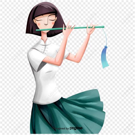 Cartoon Short Haired Woman Playing Flutecharactersmusicshorts Free