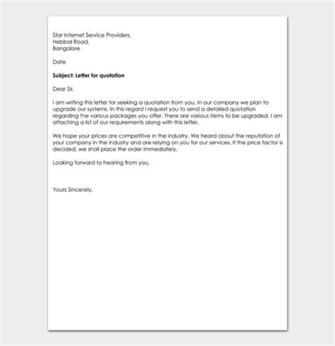 Quotation Letter How To Write With Format Samples