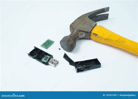 Hammer Broken USB Pieces Isolated On White Background Stock Image Image Of Expense Technology