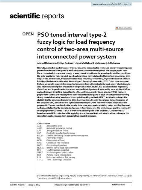 Pso Tuned Interval Type 2 Fuzzy Logic For Load Frequency Control Of Two