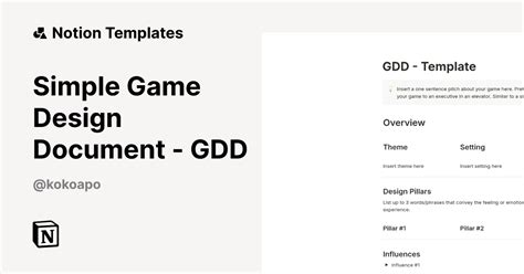 Simple Game Design Document Gdd Template By Kokoapo Notion Marketplace