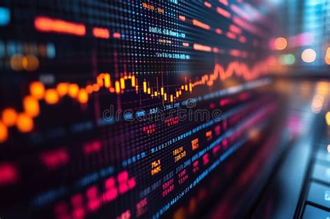 Vibrant Financial Data Visualization With Glowing Graphs And Charts Stock Illustration