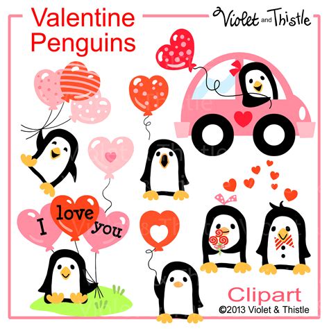 Valentine Penguins Clipart Adorable Love Themed Penguin Graphics