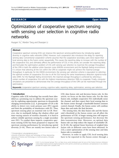 Pdf Optimization Of Cooperative Spectrum Sensing With Sensing User