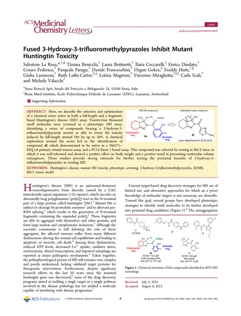 Pdf Fused 3 Hydroxy 3 Trifluoromethylpyrazoles Inhibit Mutant Huntingtin Toxicity
