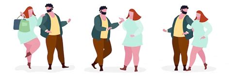 커플 뚱뚱한 캐릭터 일러스트 프리미엄 벡터
