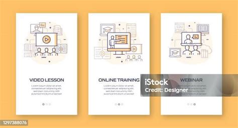 E러닝 온라인 교육 및 원격 교육 관련 온보딩 모바일 앱 페이지 화면평면 아이콘 Ux Ui 디자인 템플릿 벡터 일러스트레이션 0명에 대한 스톡 벡터 아트 및 기타 이미지