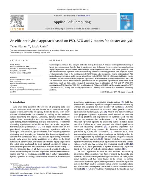 Pdf An Efficient Hybrid Approach Based On Pso Aco And K Means For