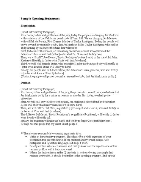 Sample Opening Statement Sample Opening Statements Prosecution